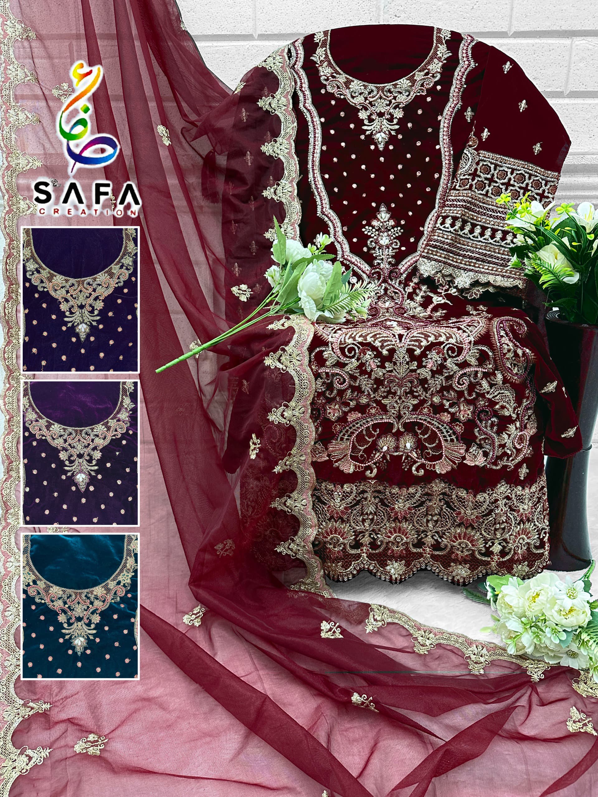 1016C Safa Creation Velvet Pakistani Salwar Suits – Heriska