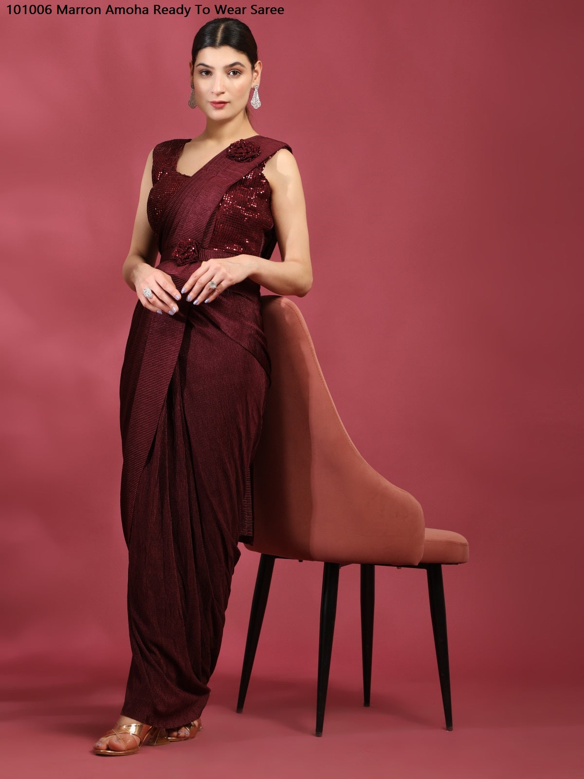 101006Maroon Amoha Ready To Wear Saree – Heriska