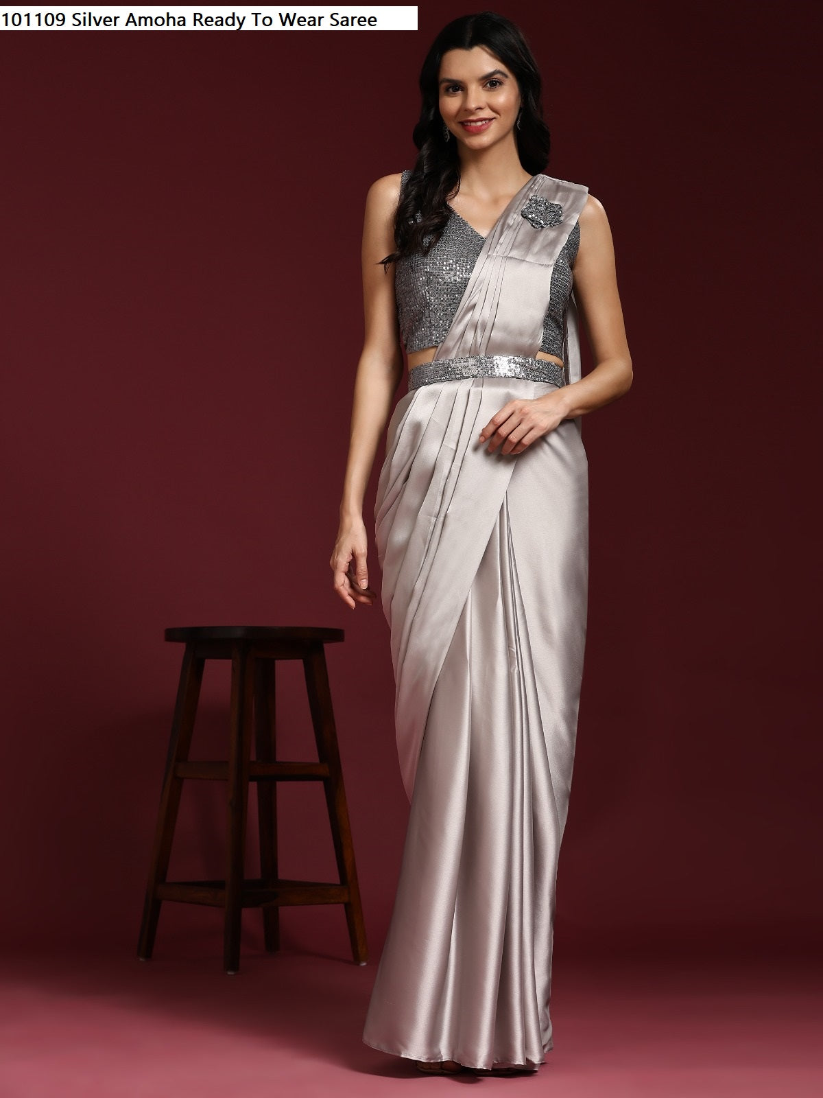 101109 Silver Amoha Ready To Wear Saree – Heriska