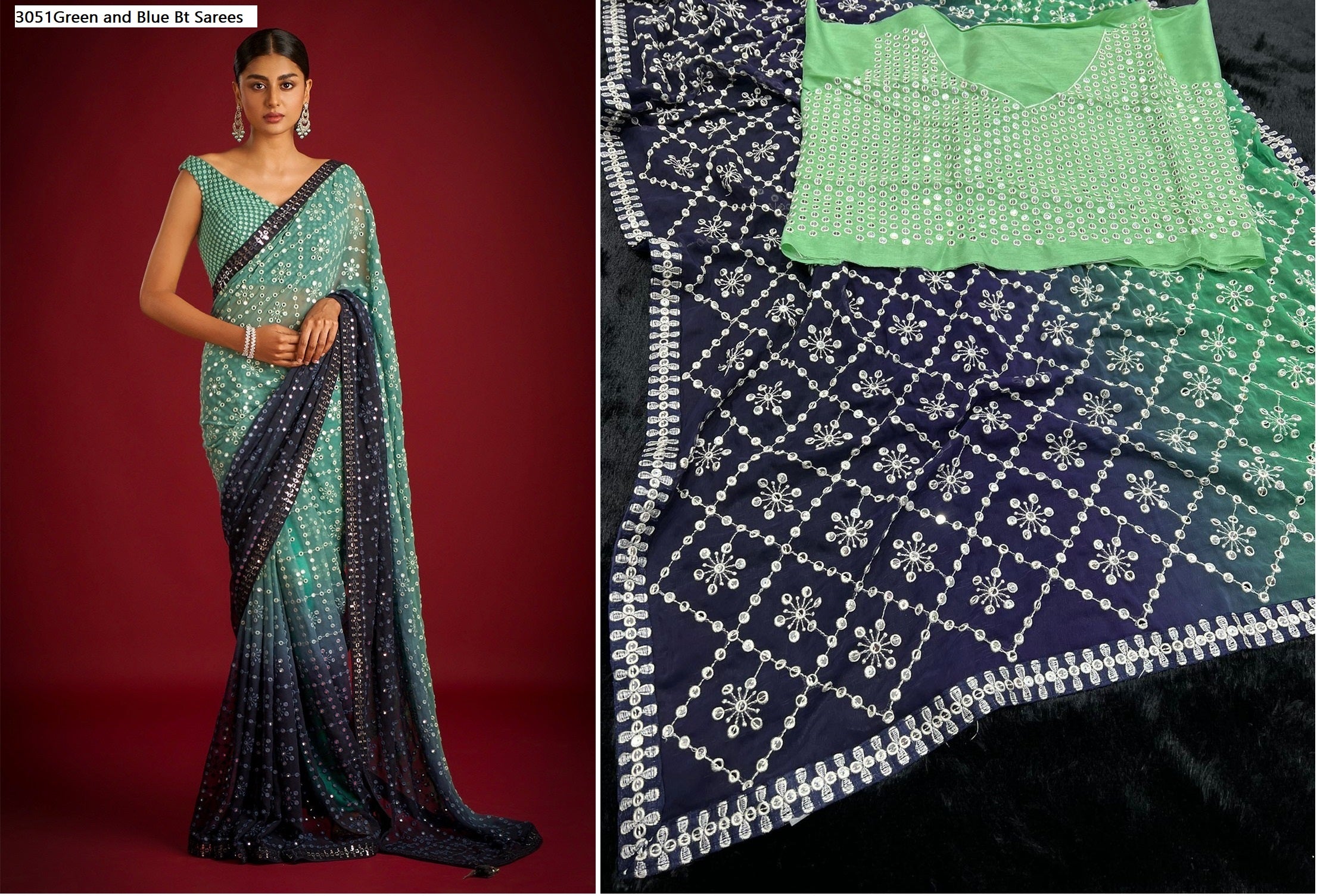 3051Blue And Green Bt Sarees – Heriska