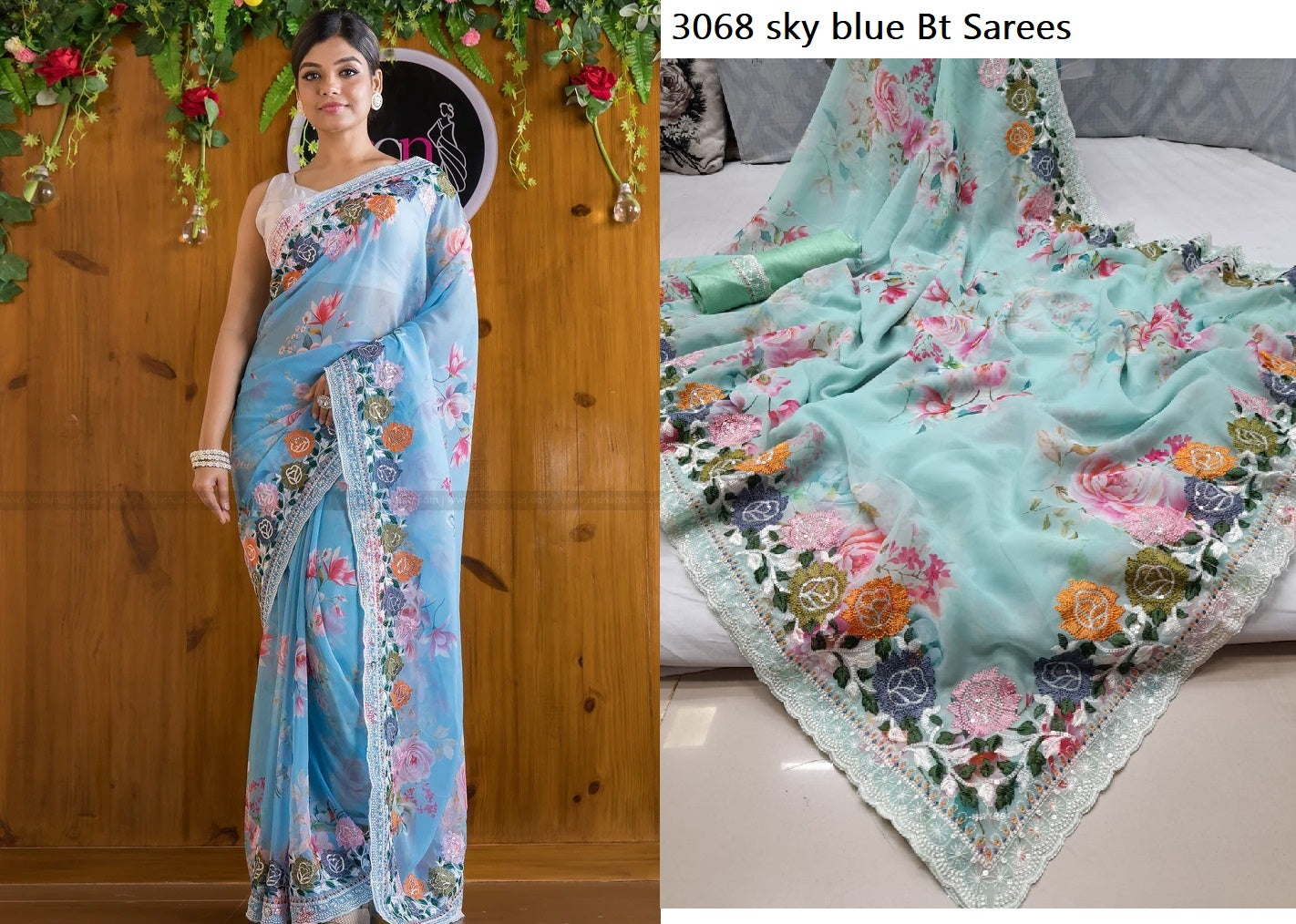 3068 Sky Blue Bt Sarees – Heriska