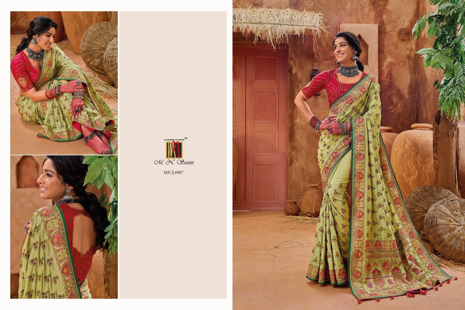 6907 Kacchi Work Vol 4 Mn Sarees – Heriska