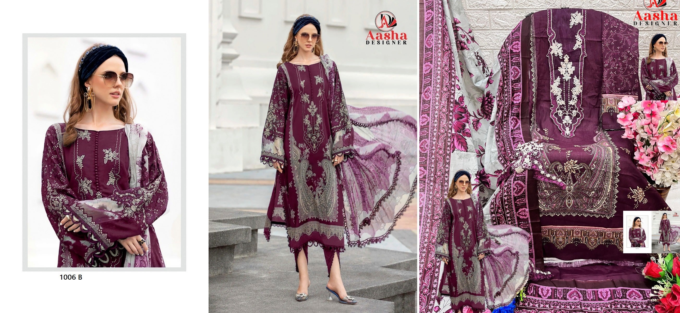 1006-B Aasha Designer Cotton Pakistani Patch Suits – Heriska