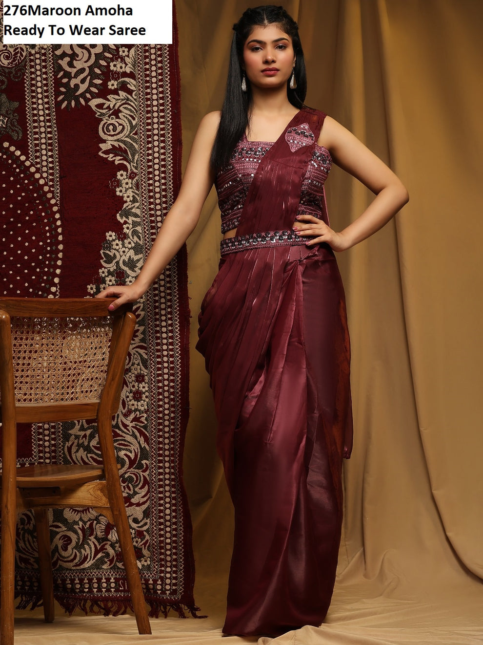 276Maroon Amoha Ready To Wear Saree – Heriska