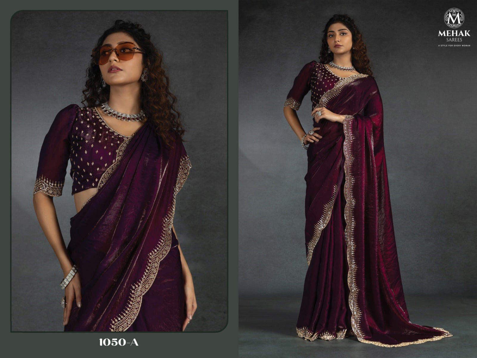 1050A Mehek Satin Silk Sarees – Heriska