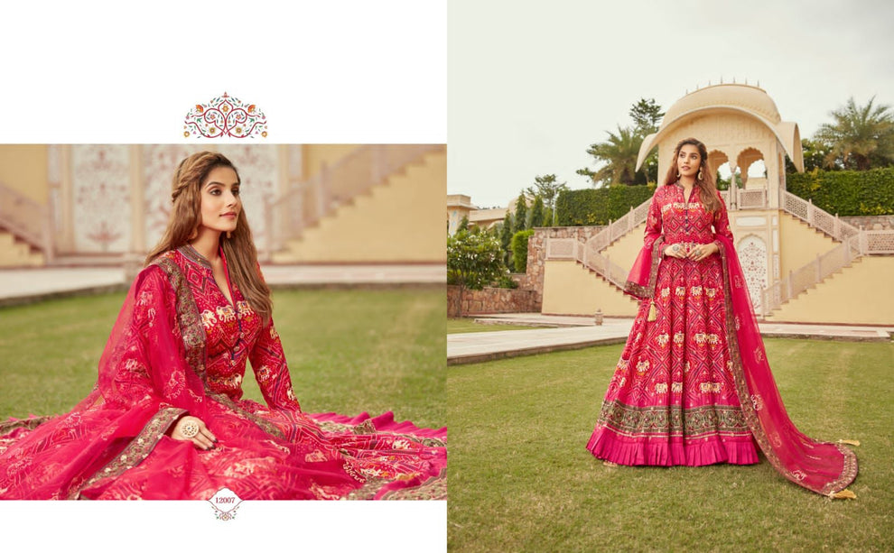 12007 Gajgamini Virasat Gown Dupatta Set – Heriska