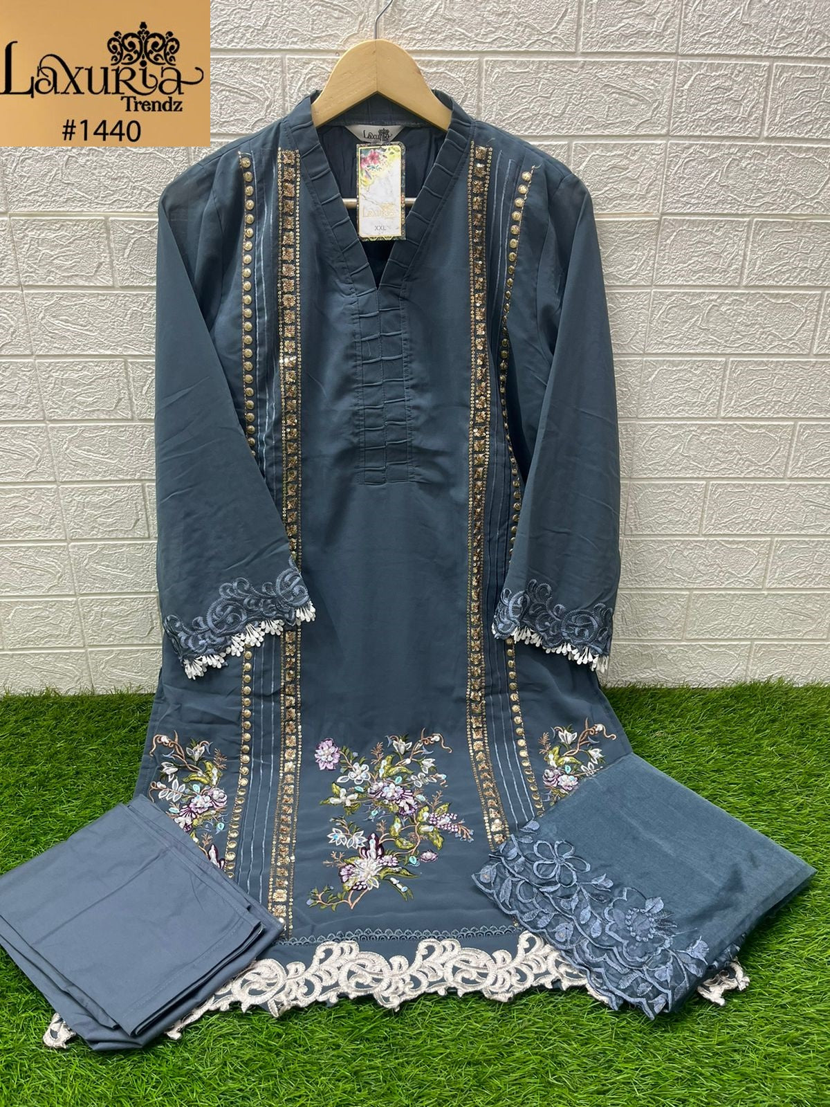 1440 Grey Laxuria Trendz Embroidered Pakistani Readymade Suits – Heriska
