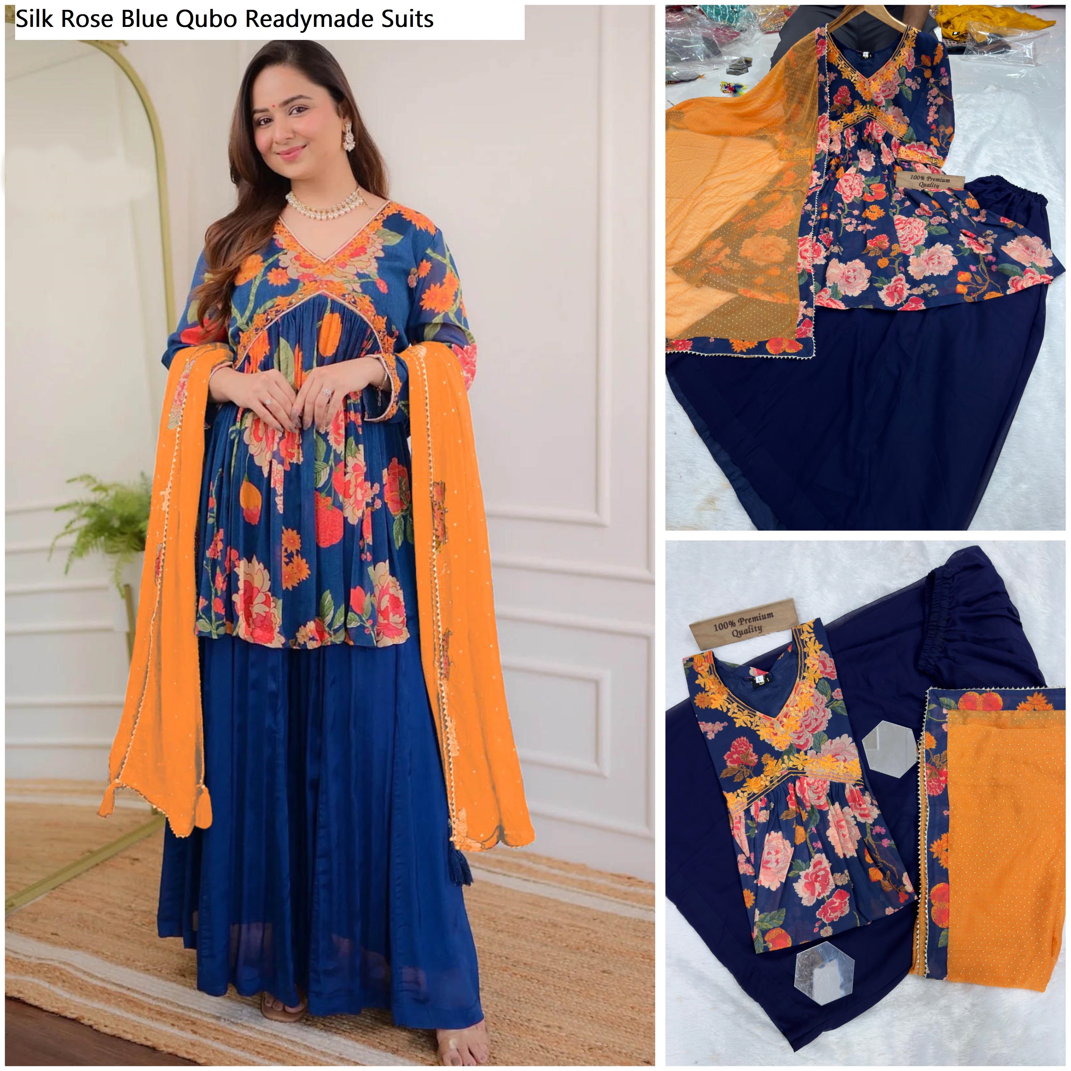 Silk Rose Blue Qubo Readymade Suits – Heriska