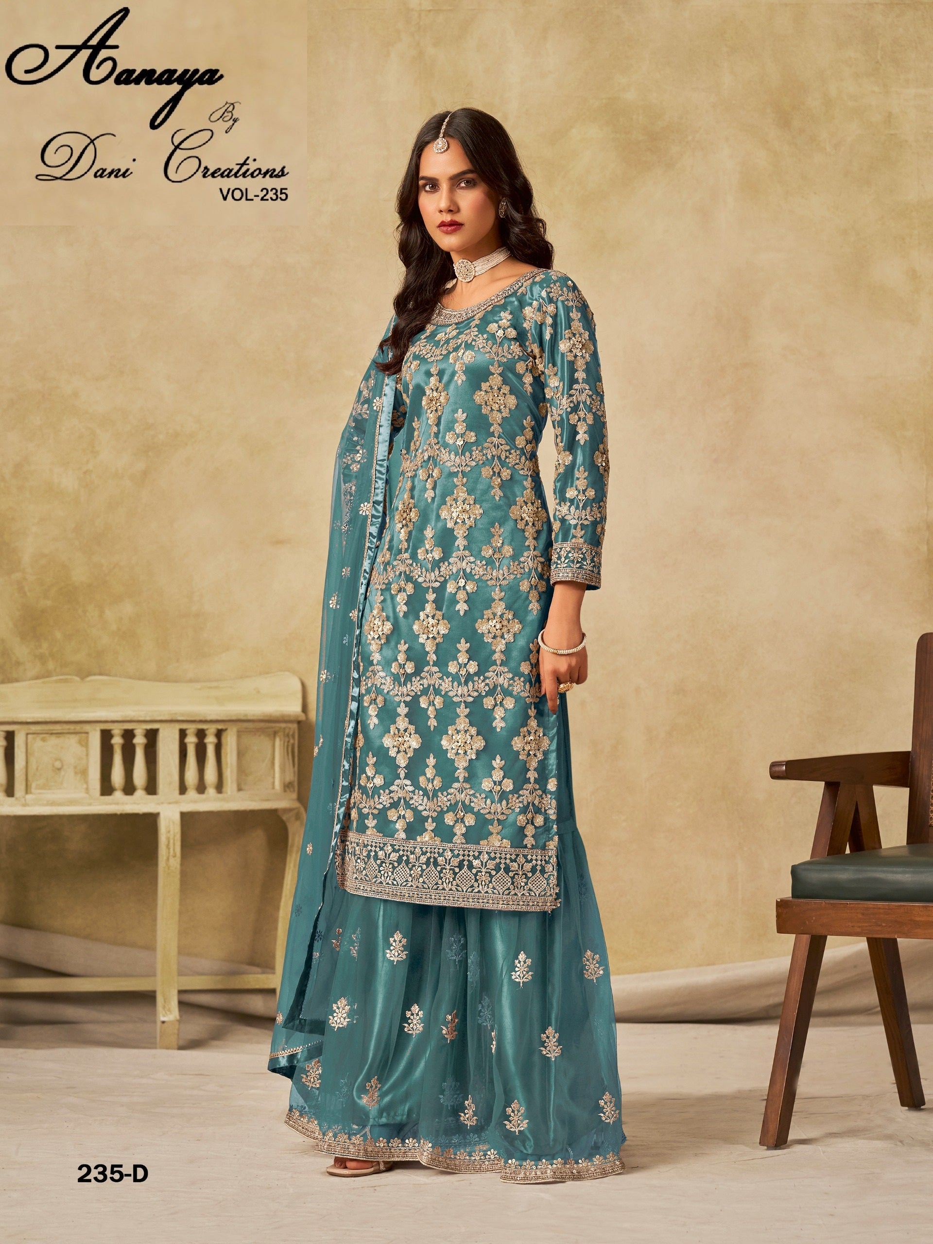 235-D Aanaya Vol-235 Dani Creation Embroidery Unstitched Suits – Heriska