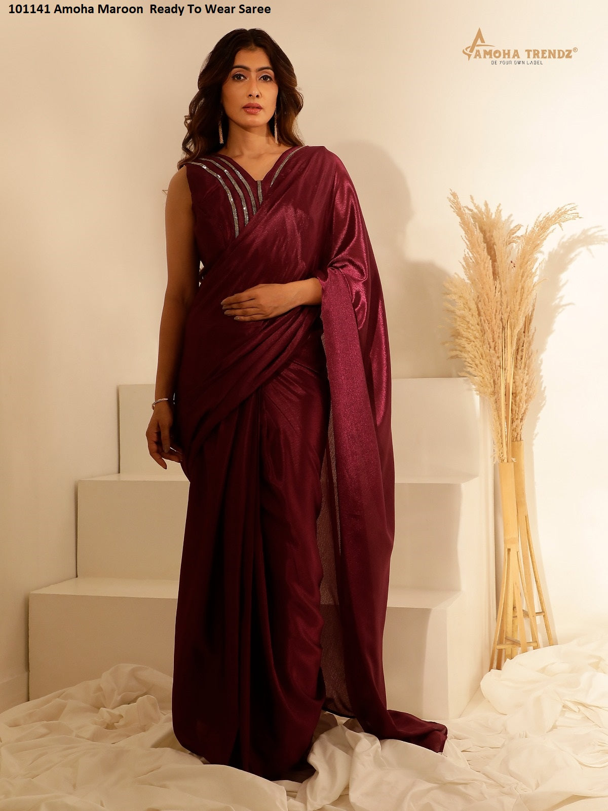 101141 Maroon Amoha Ready To Wear Saree – Heriska