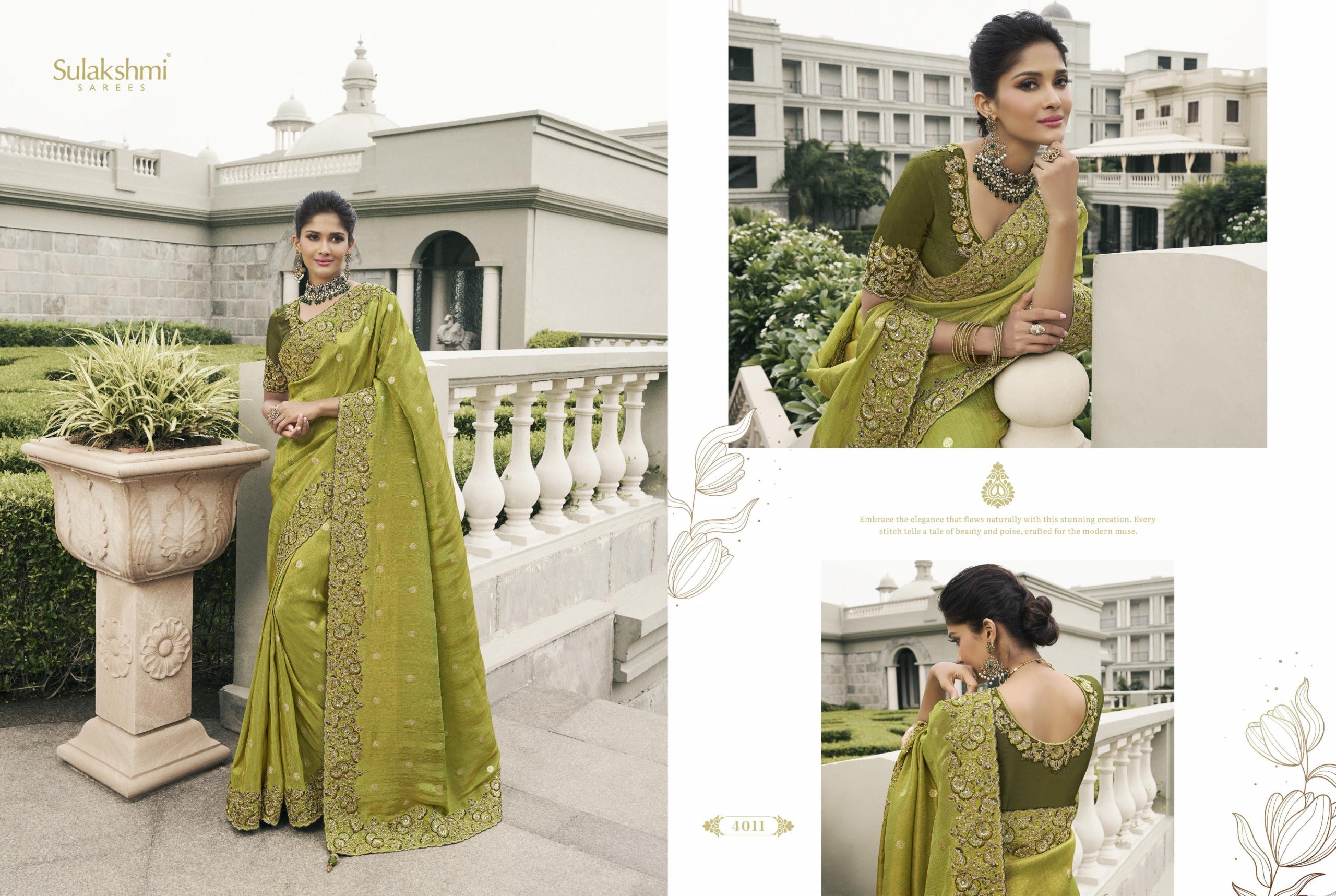 4011 Bridal Heritage Sulakshmi Prints Mirror Work Sarees – Heriska