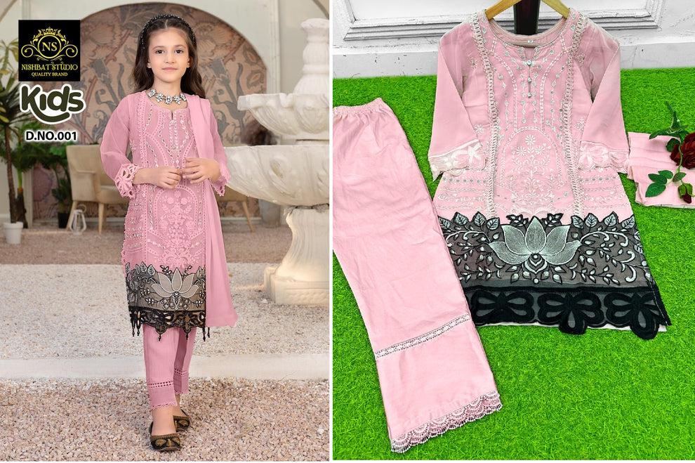 Ns-001 Pink Nishbat Studio Girls Pakistani Readymade Suit – Heriska