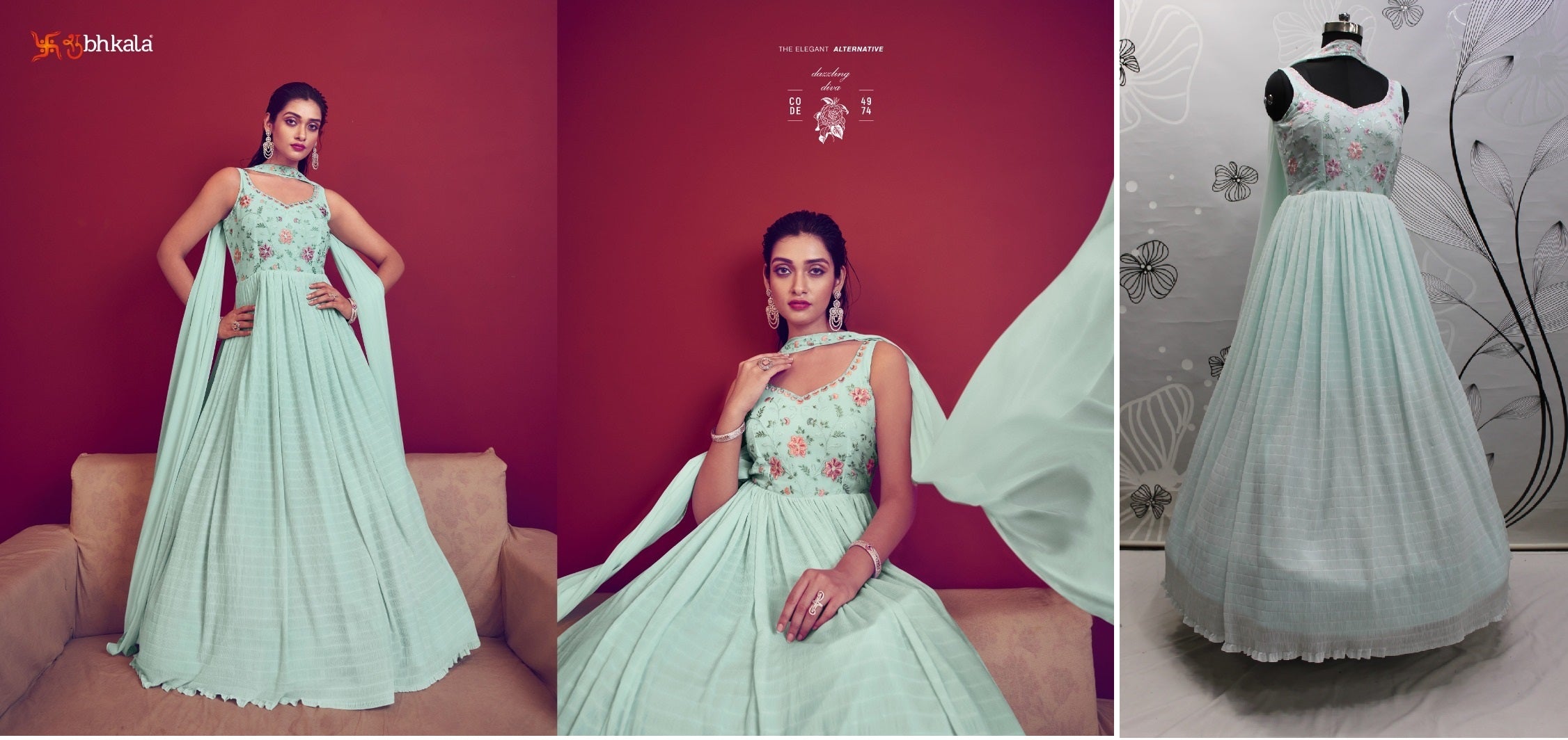 4974 Flory Vol 41 Shubhkala Gown Dupatta Set – Heriska