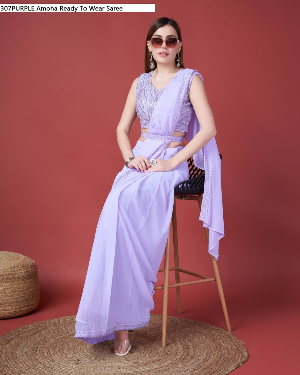 307Purple Amoha Ready To Wear Saree – Heriska