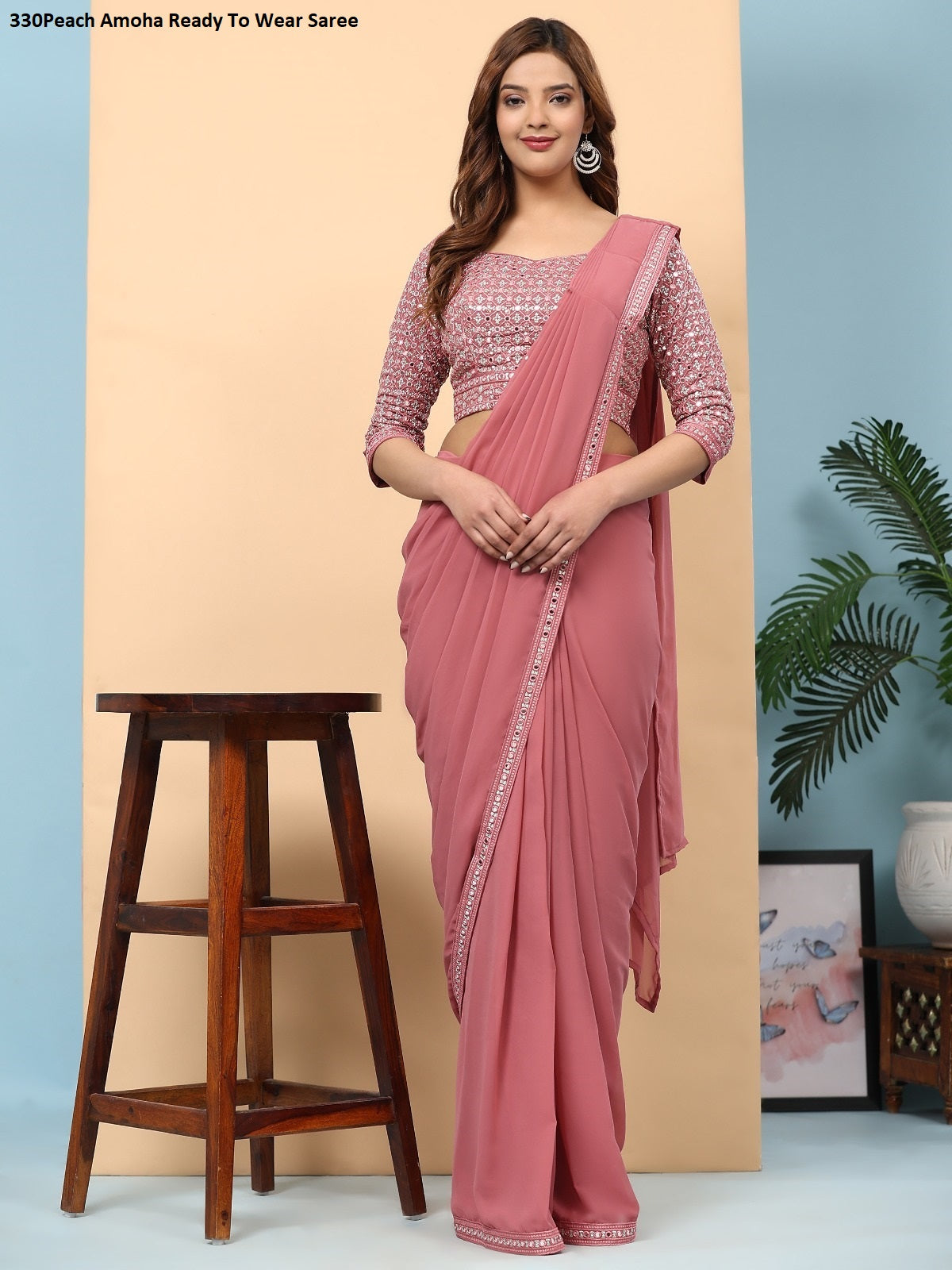 330Peach Amoha Ready To Wear Saree – Heriska