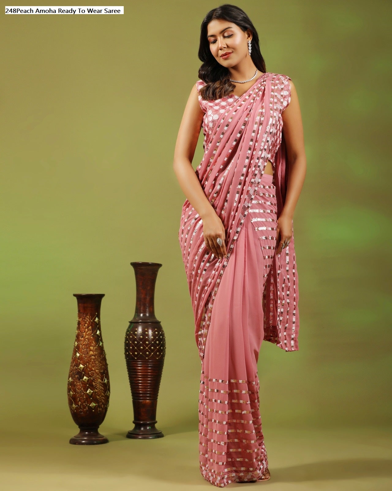 248Peach Amoha Ready To Wear Saree – Heriska