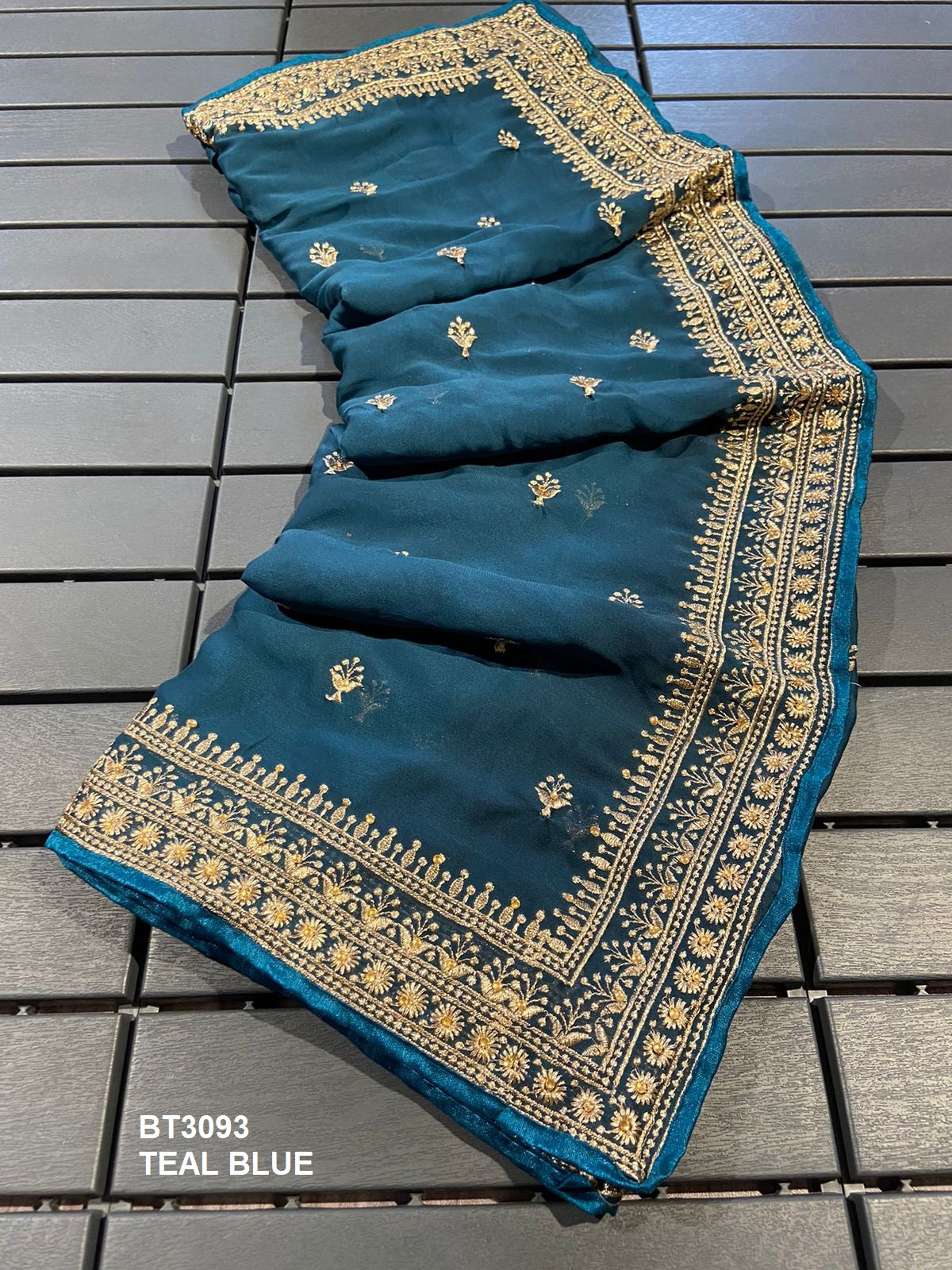 3093 Teal Blue Bt Sarees – Heriska