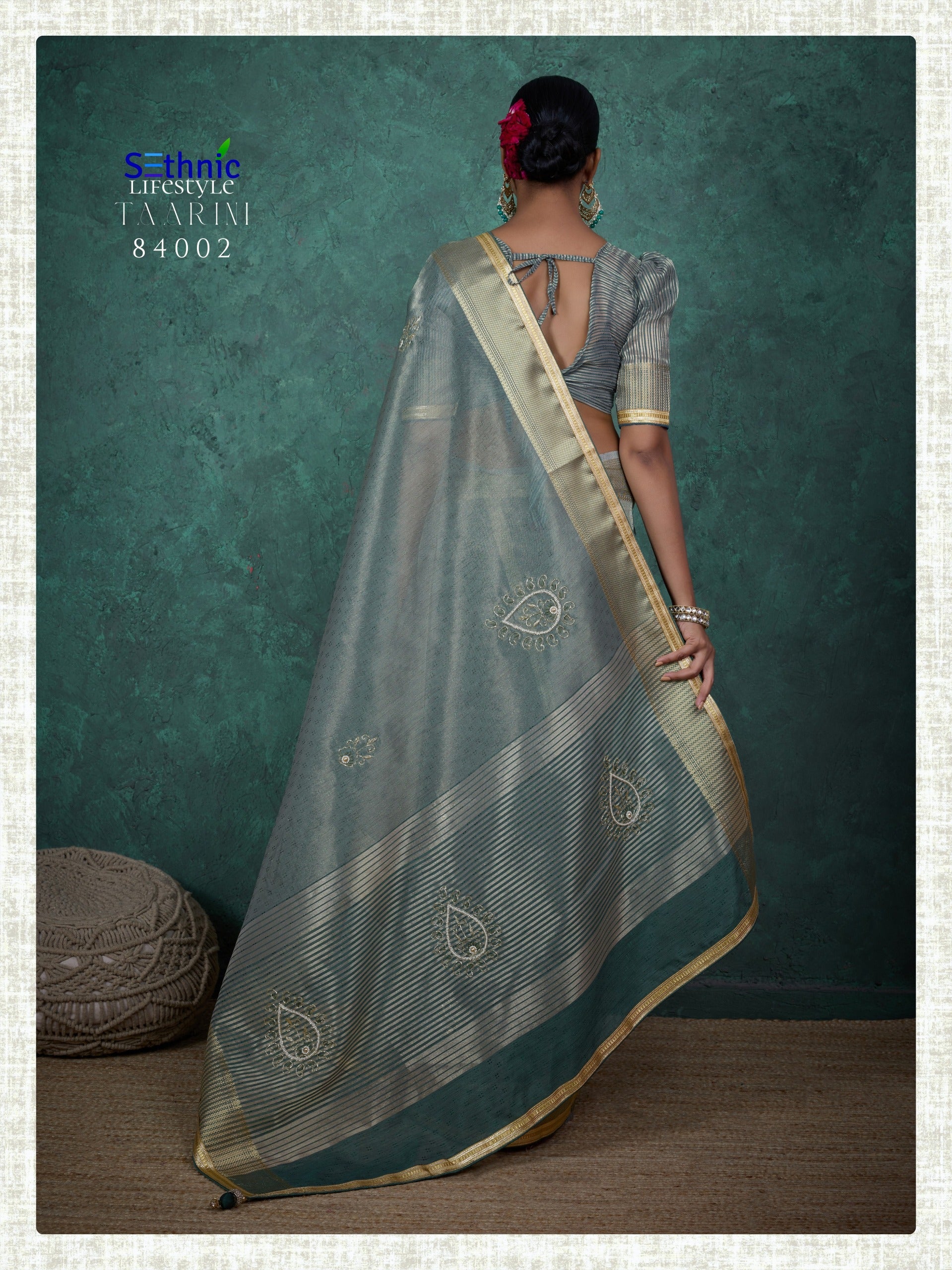 84002 Taarini Sethnic Linen Tissue Sarees – Heriska
