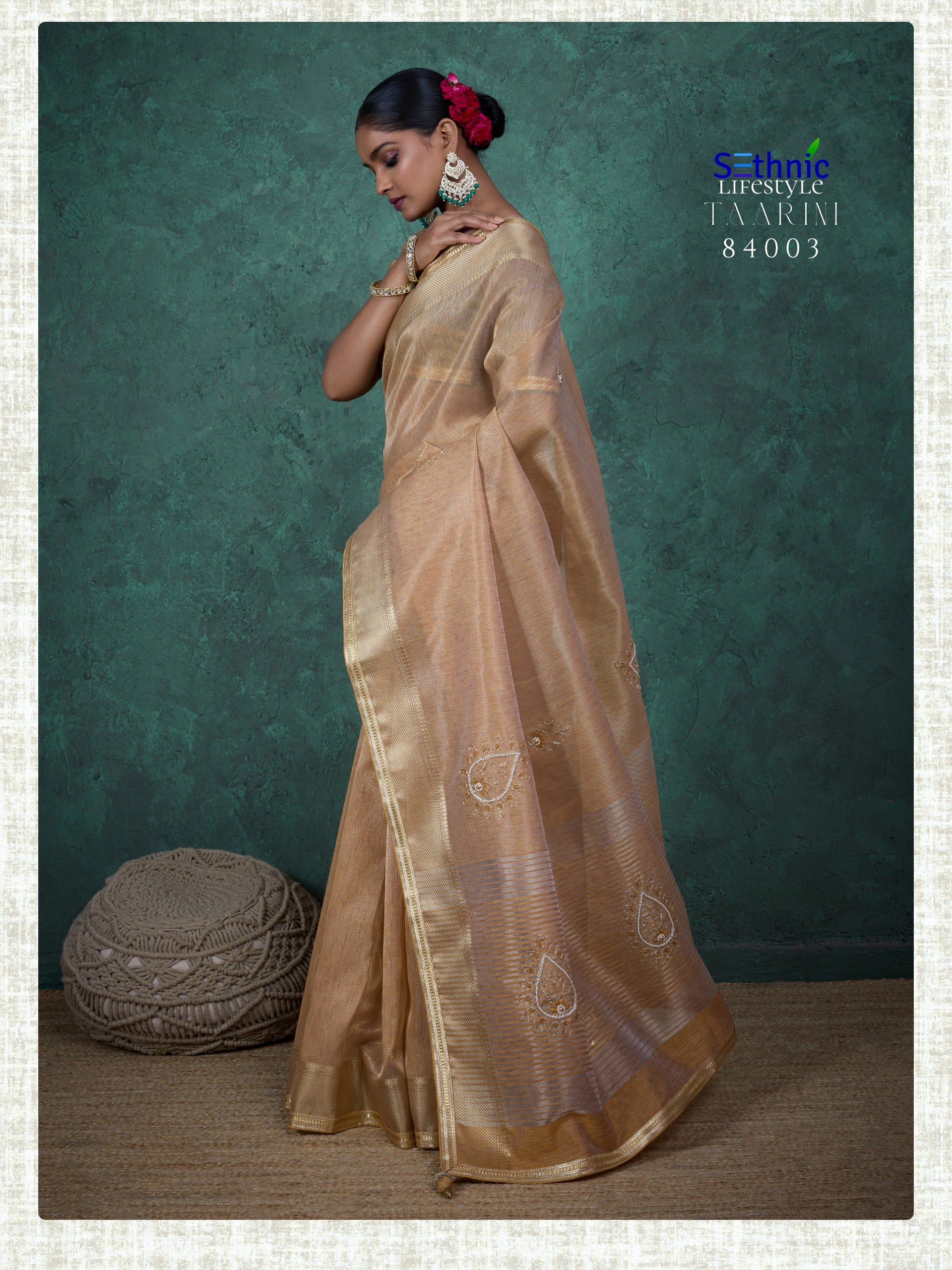 84003 Taarini Sethnic Linen Tissue Sarees – Heriska