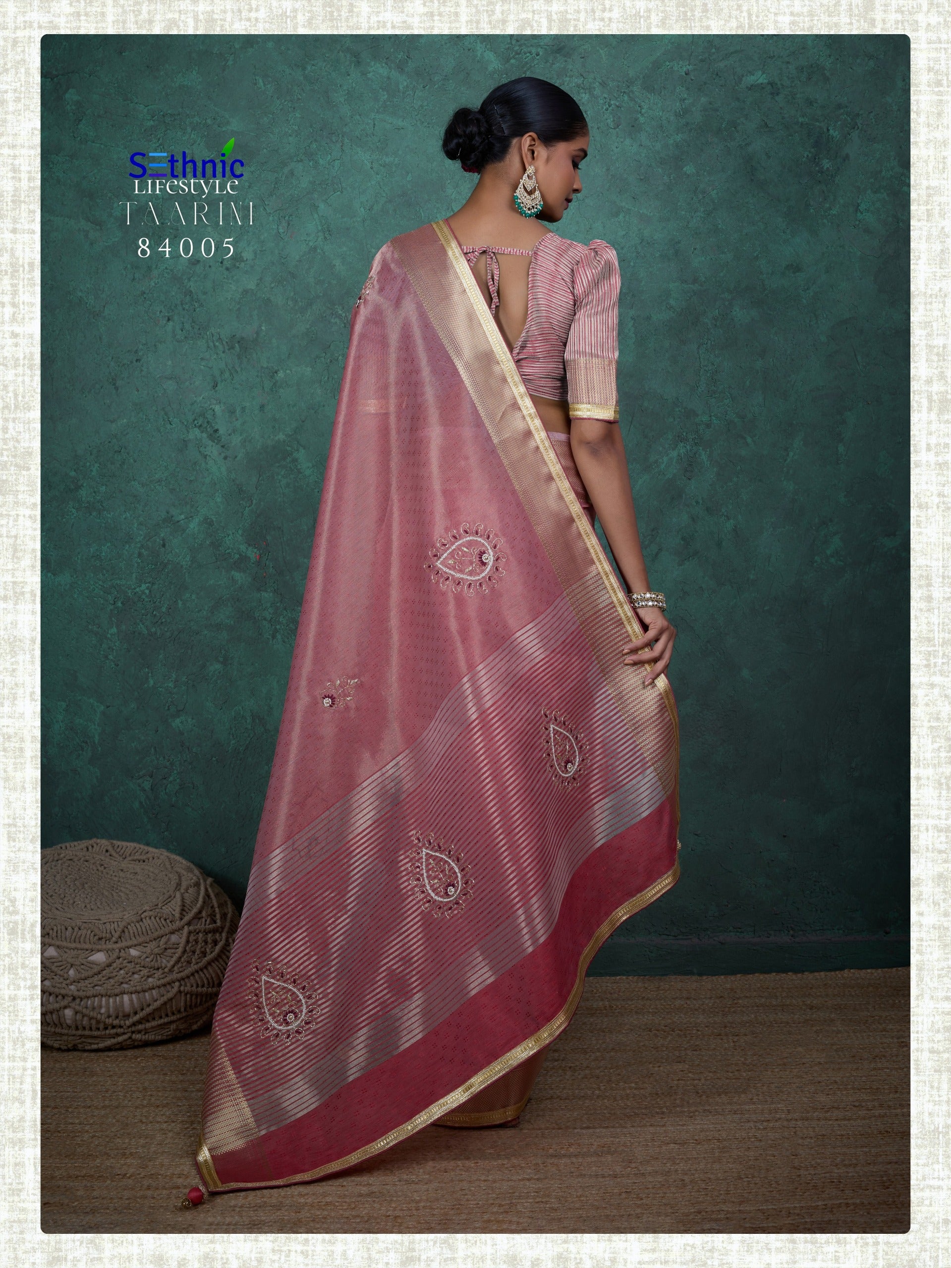 84005 Taarini Sethnic Linen Tissue Sarees – Heriska