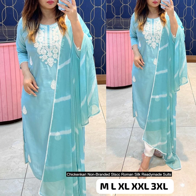 Chickenkari Non-Branded Stscc Roman Silk Readymade Suits – Heriska