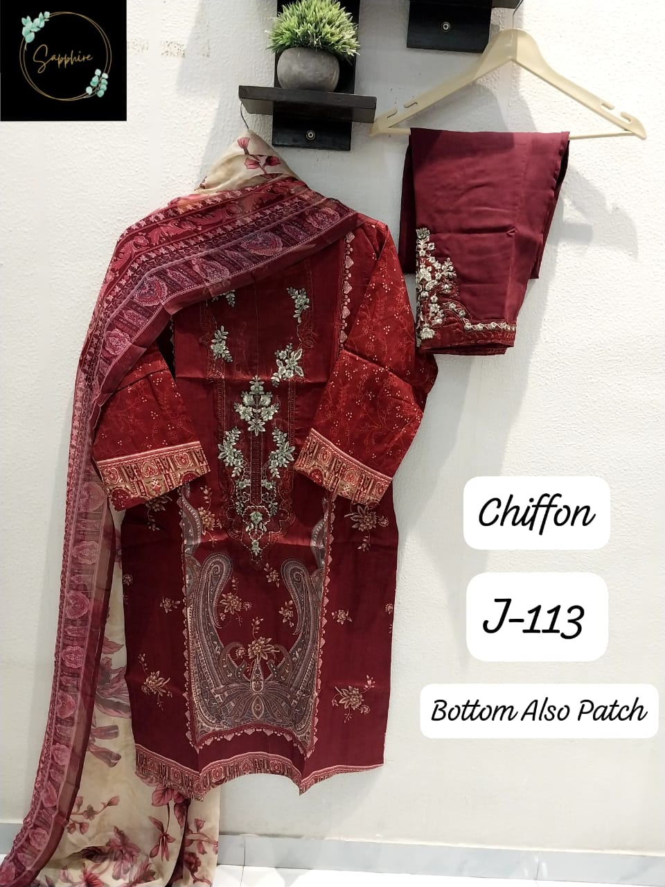 Jazmin Vol 113 Red Sapphire Patch Work Pakistani Readymade Suits – Heriska