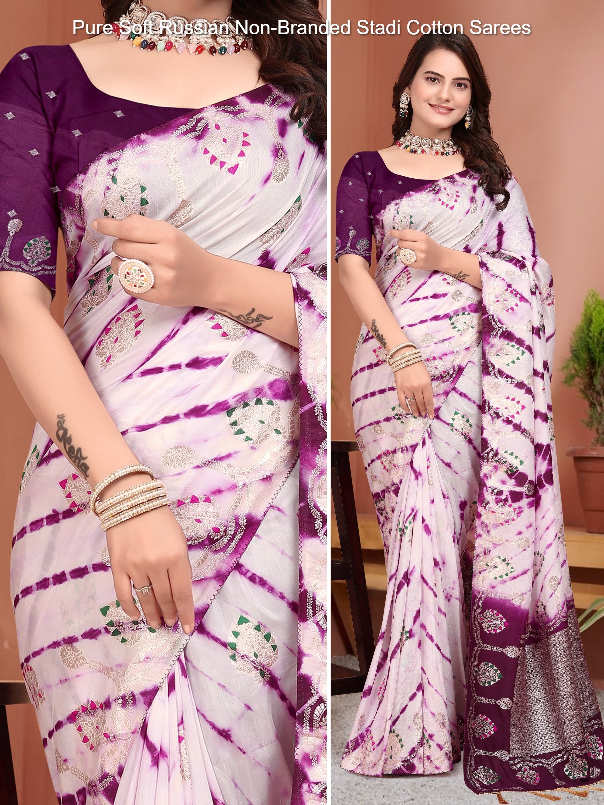 Pure Soft Russian Non-Branded Stadi Cotton Sarees – Heriska